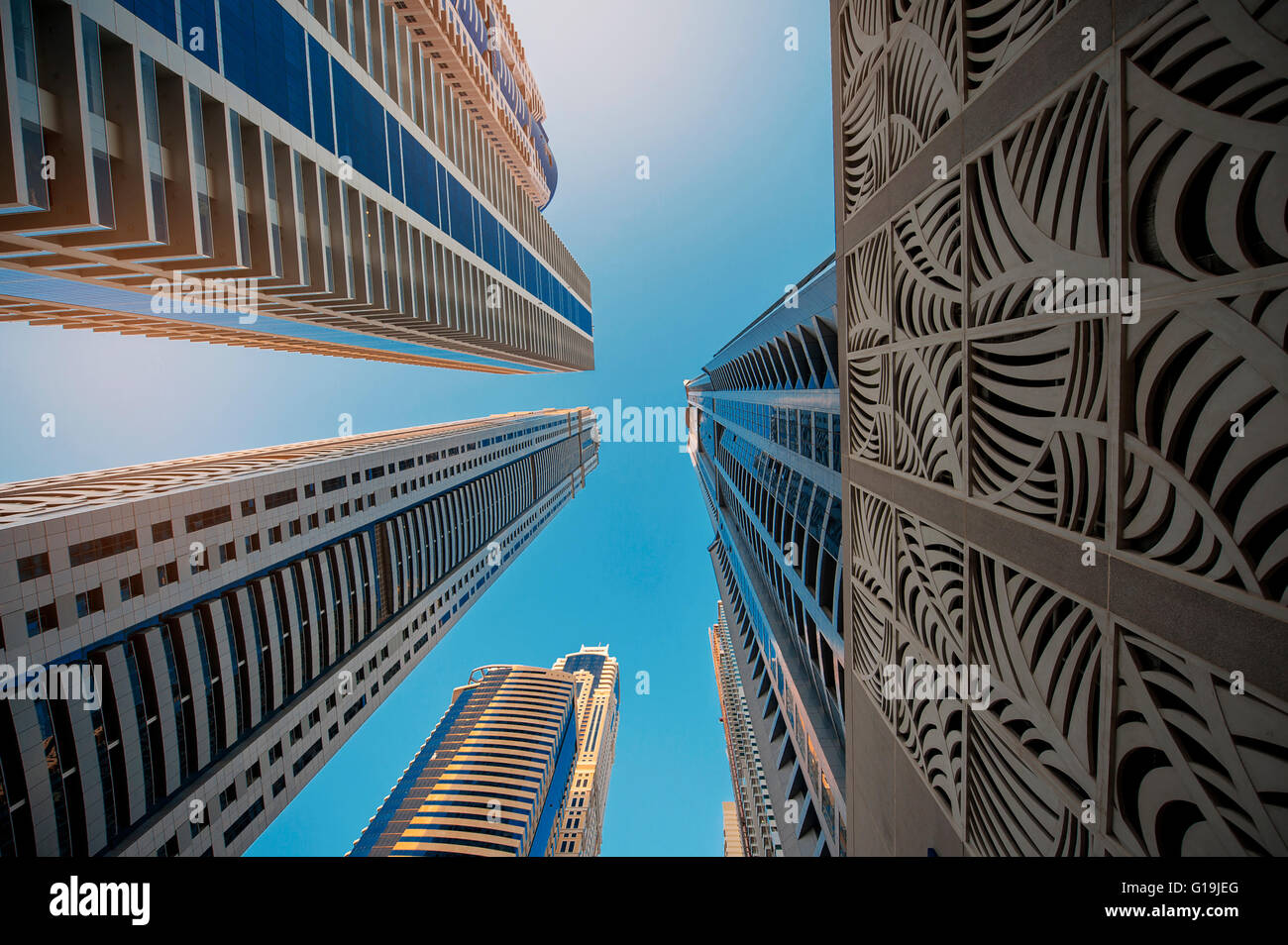 Looking up at a group of modern office buildings Stock Photo - Alamy