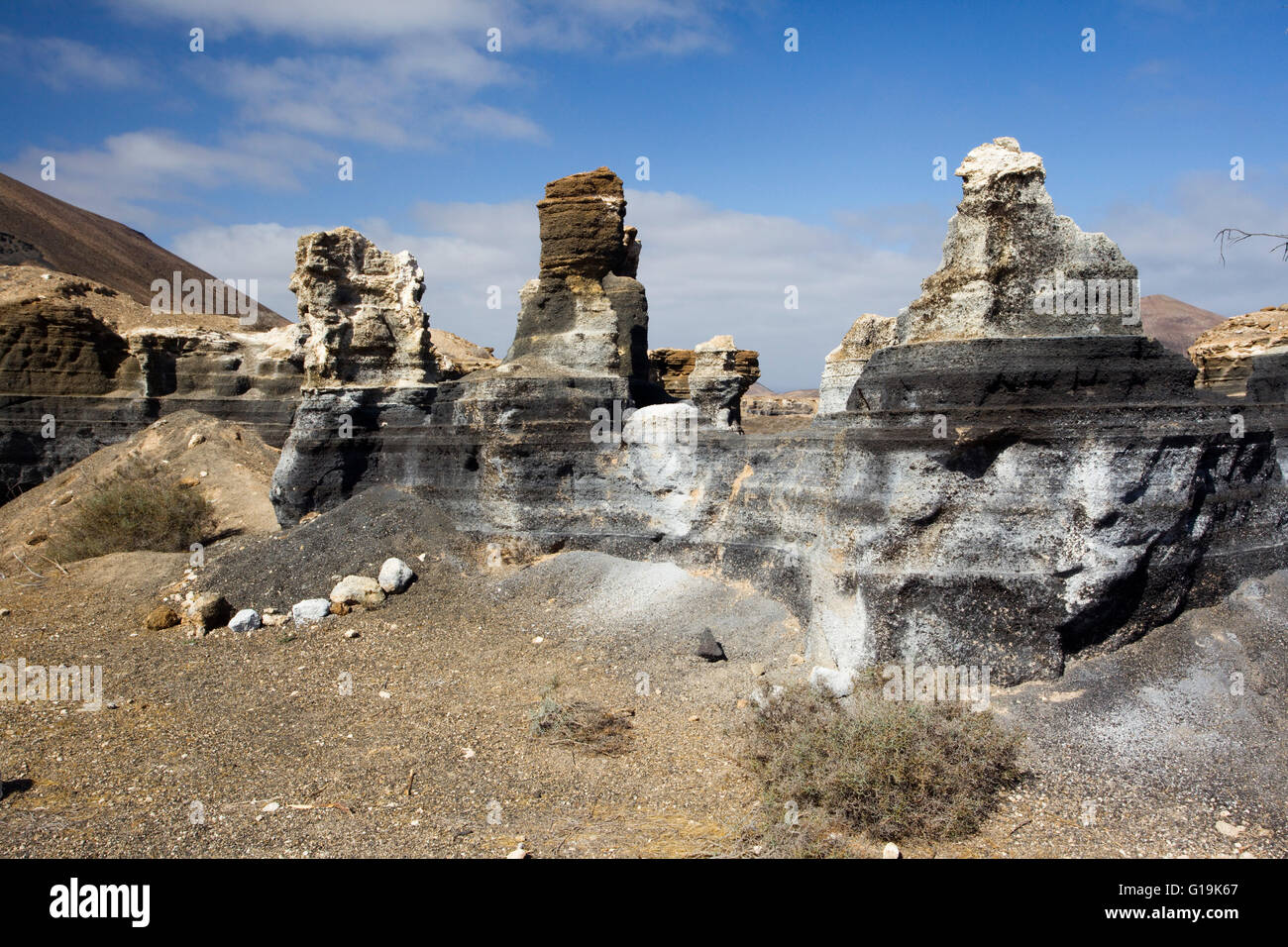 Volcanic landscape of ash columns near Costa Teguise, Lanzarote Stock ...