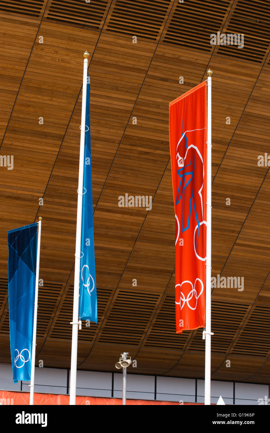 Cycling and BMX Flags flying outside the Velodrome, Queen Elizabeth ...