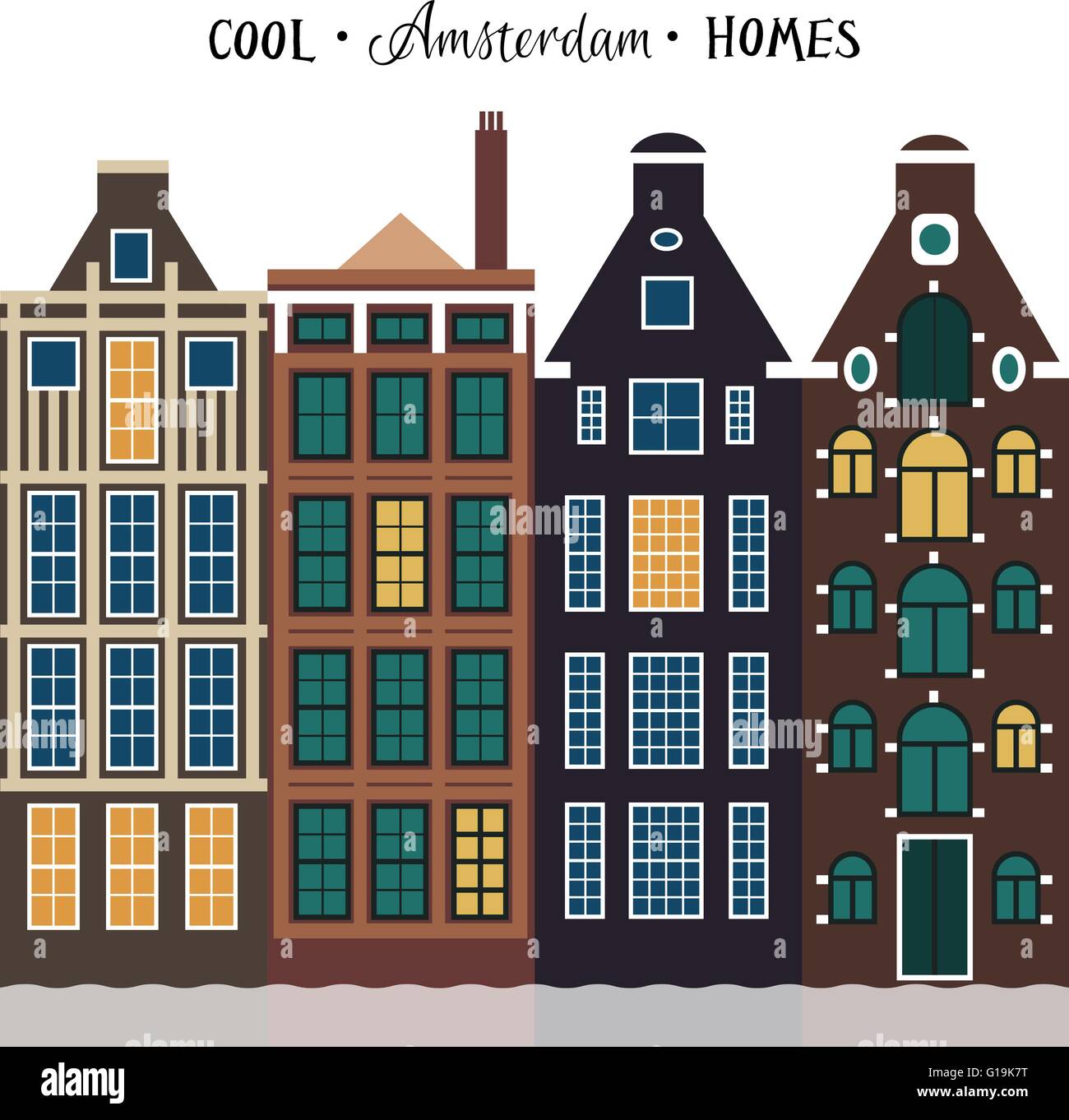 Amsterdam old houses. Architecture of Netherlands. Vector illustration ...