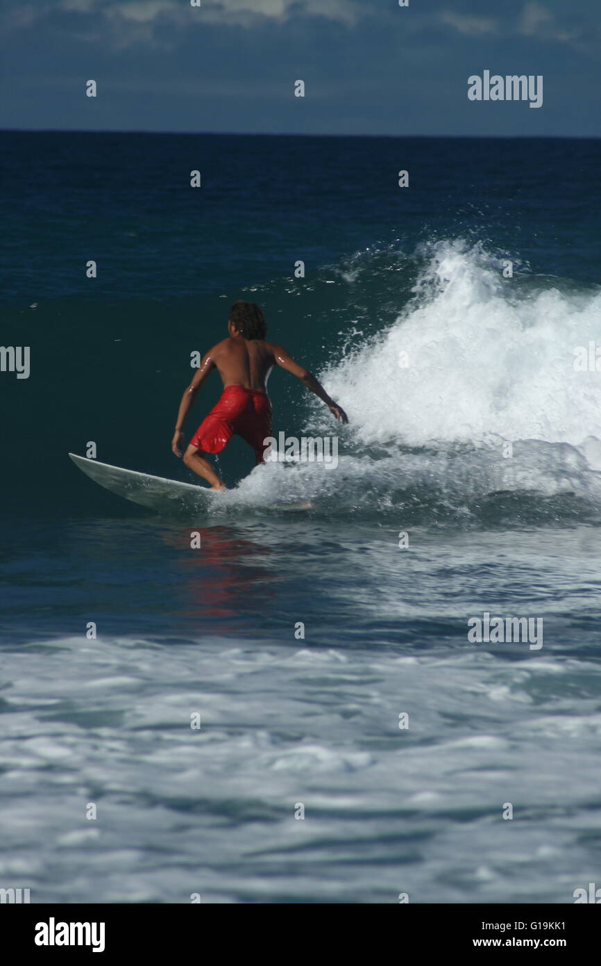 Surfer catching a wave in Fiji Stock Photo - Alamy