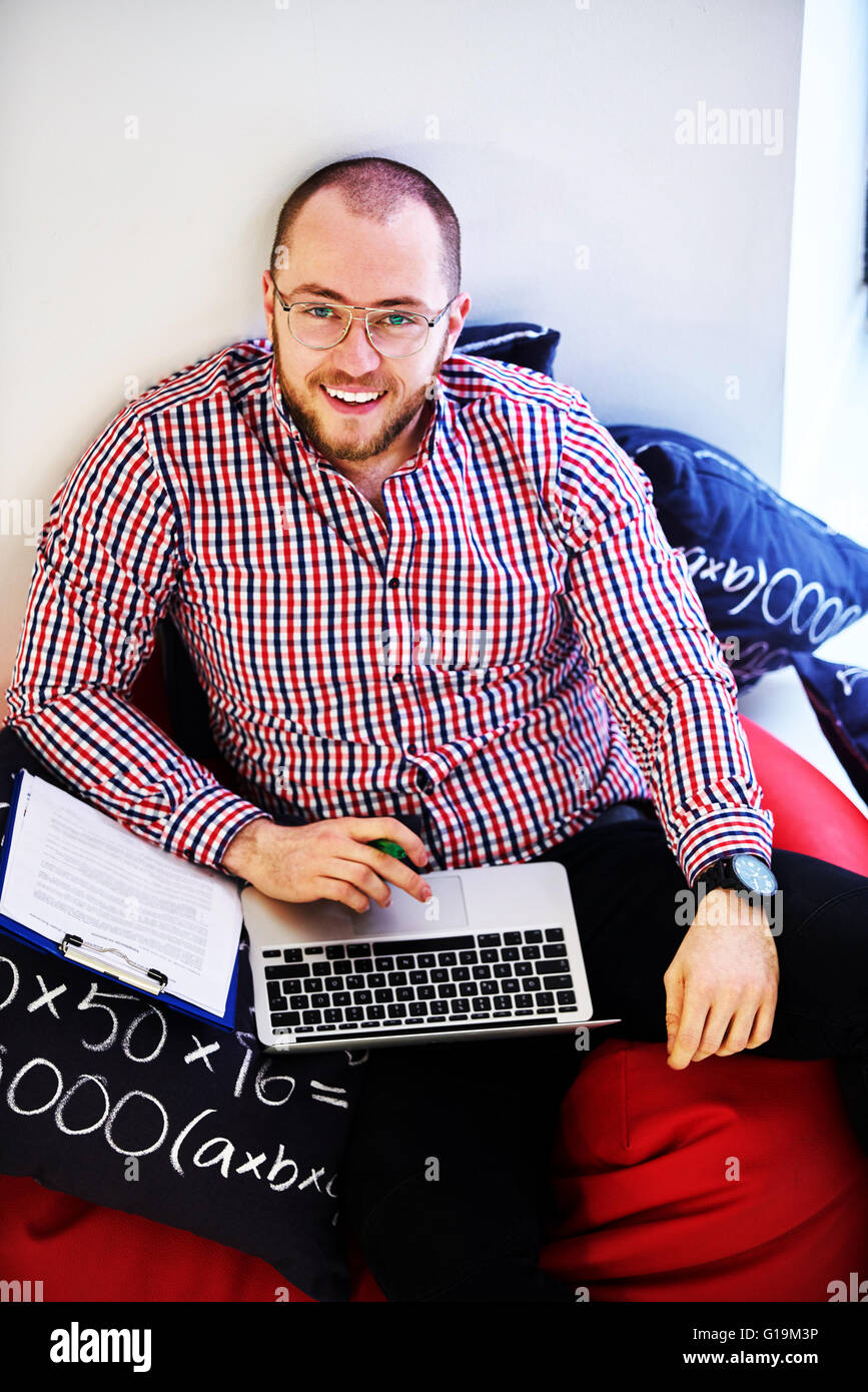 startup business, software developer working on computer at modern ...