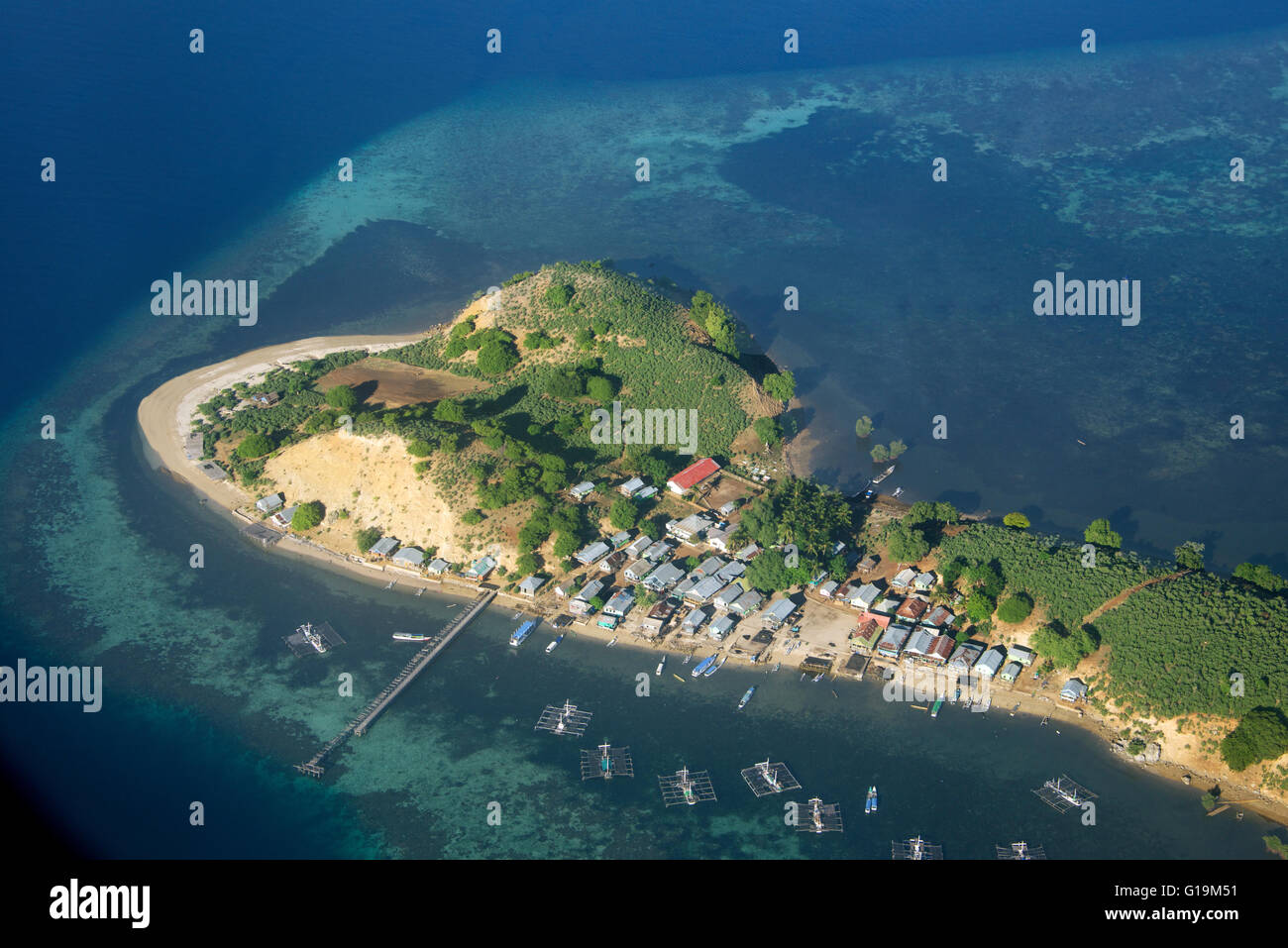 Aerial view Fishing village Seraya Island Sunda Islands Flores ...