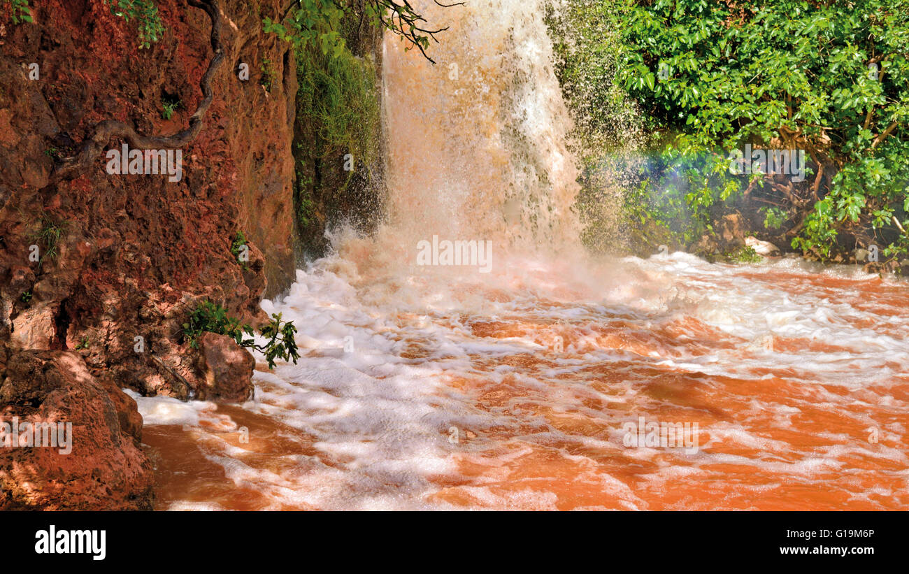 Portugal, Algarve: Waterfall Queda do Vigário after heavy rainfalls ...