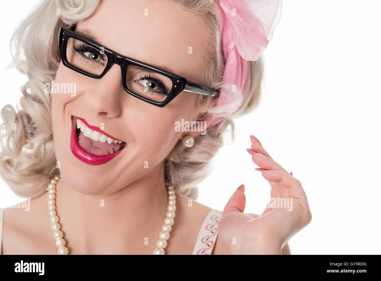 Cute studious girl wearing spectacles, isolated on white Stock Photo ...