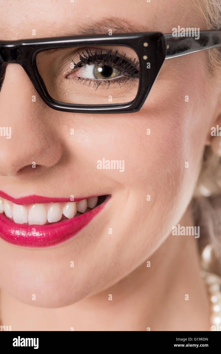 Cute studious girl wearing spectacles, isolated on white Stock Photo ...