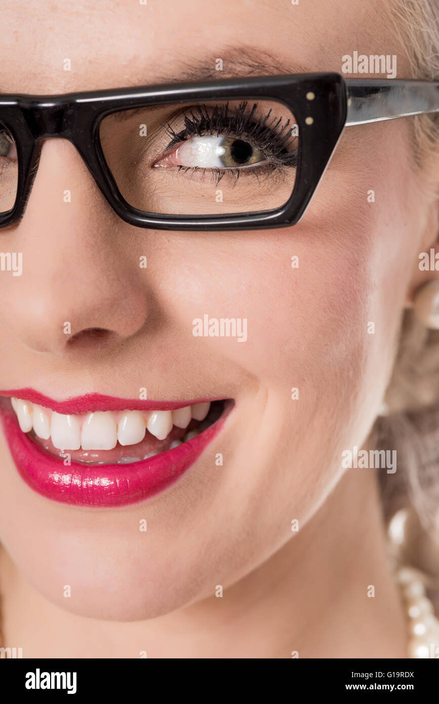 Cute studious girl wearing spectacles, isolated on white Stock Photo ...