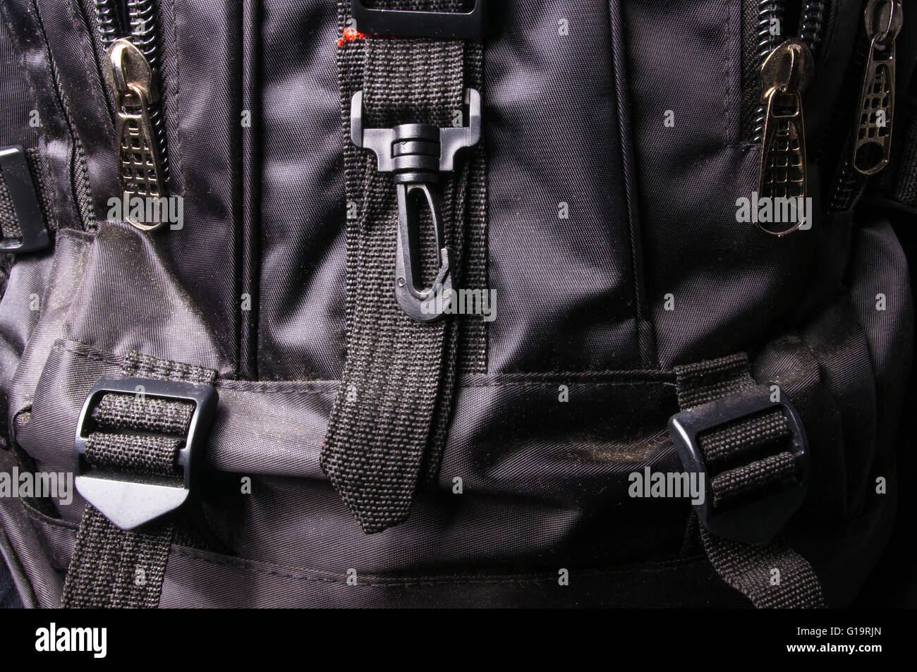 closeup of a pockets in the black backpack Stock Photo - Alamy