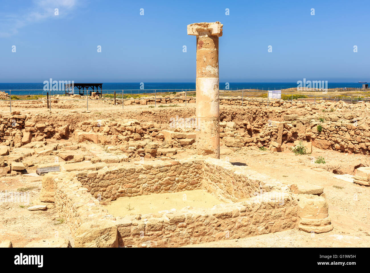 Ancient carved stone column at an archaeological site in Paphos, Cyprus ...