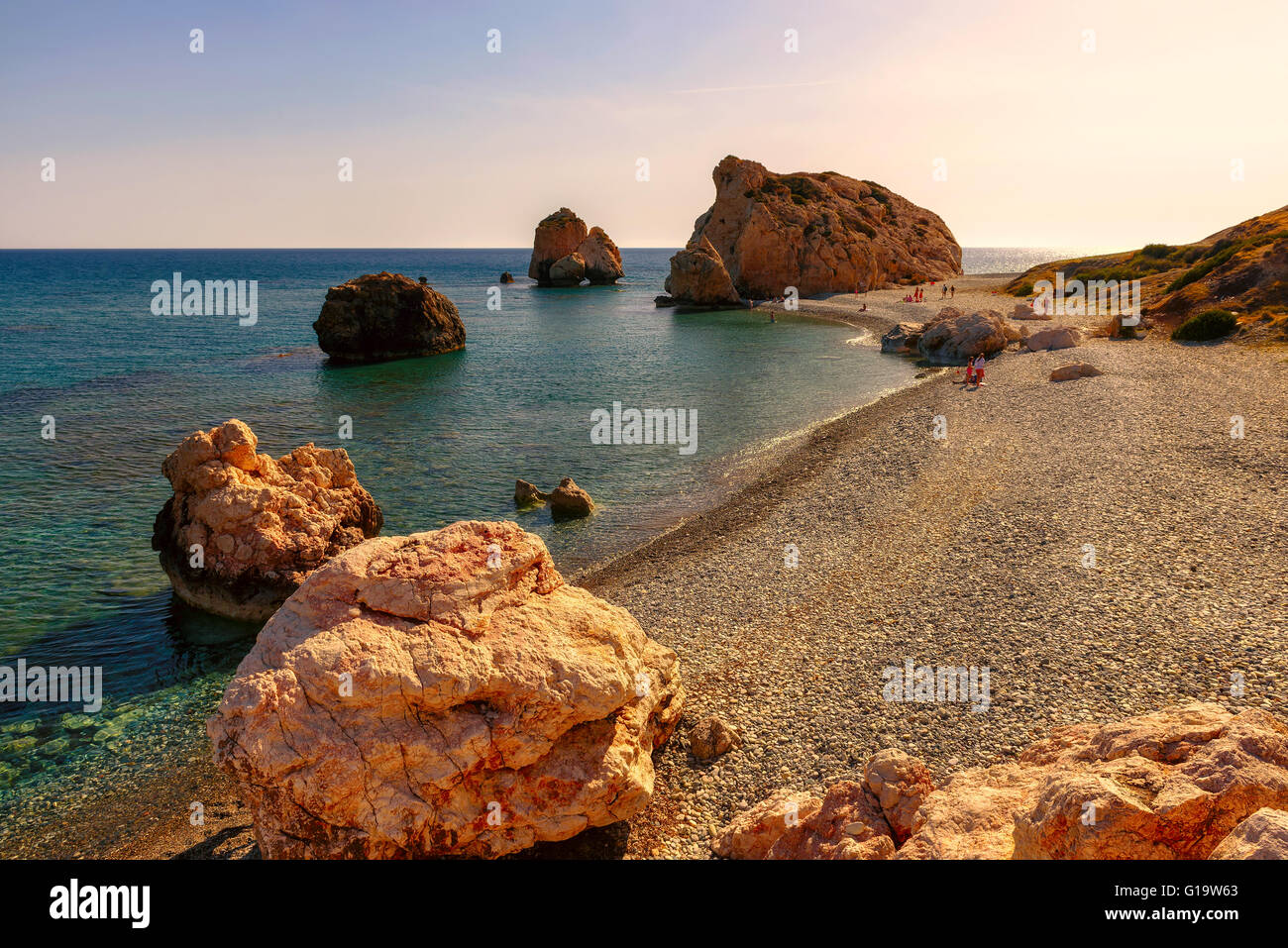 Aphrodite Beach at sunset, Paphos. Cyprus Stock Photo - Alamy