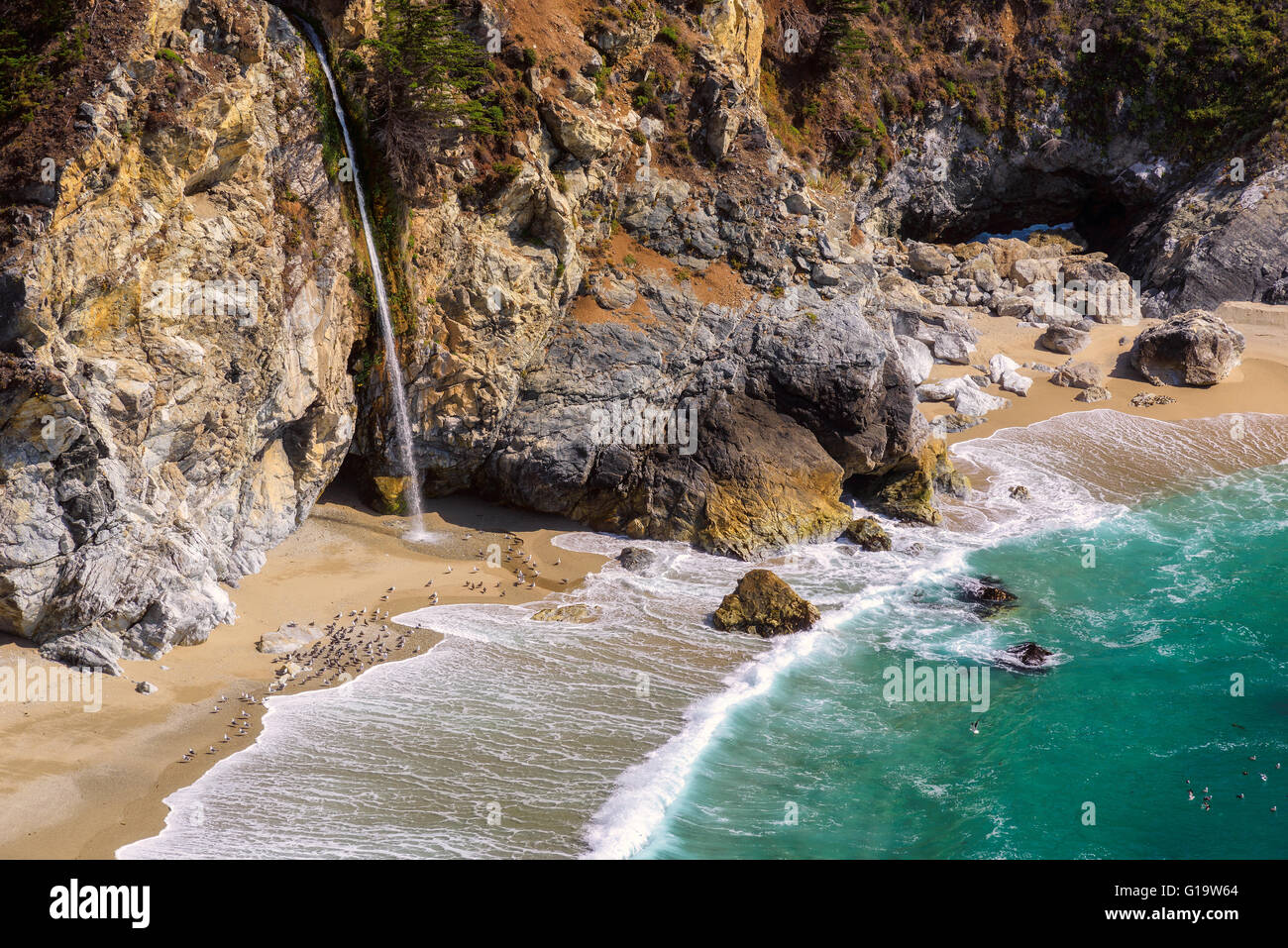California Beach and Falls, Big Sur Stock Photo - Alamy