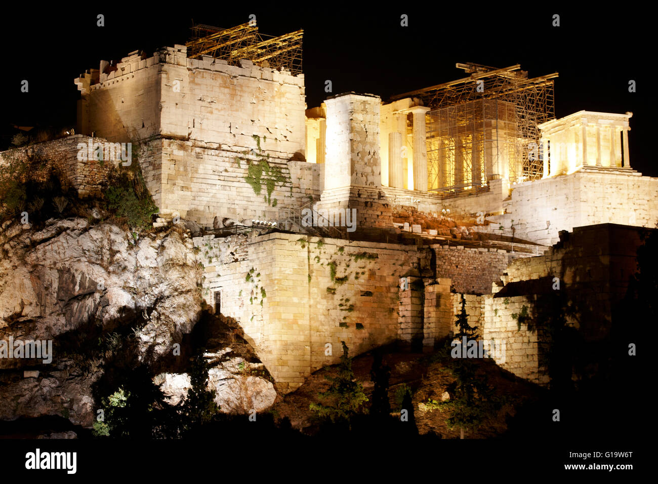 Acropolis of Athens by night. Greece. Horizontal Stock Photo - Alamy