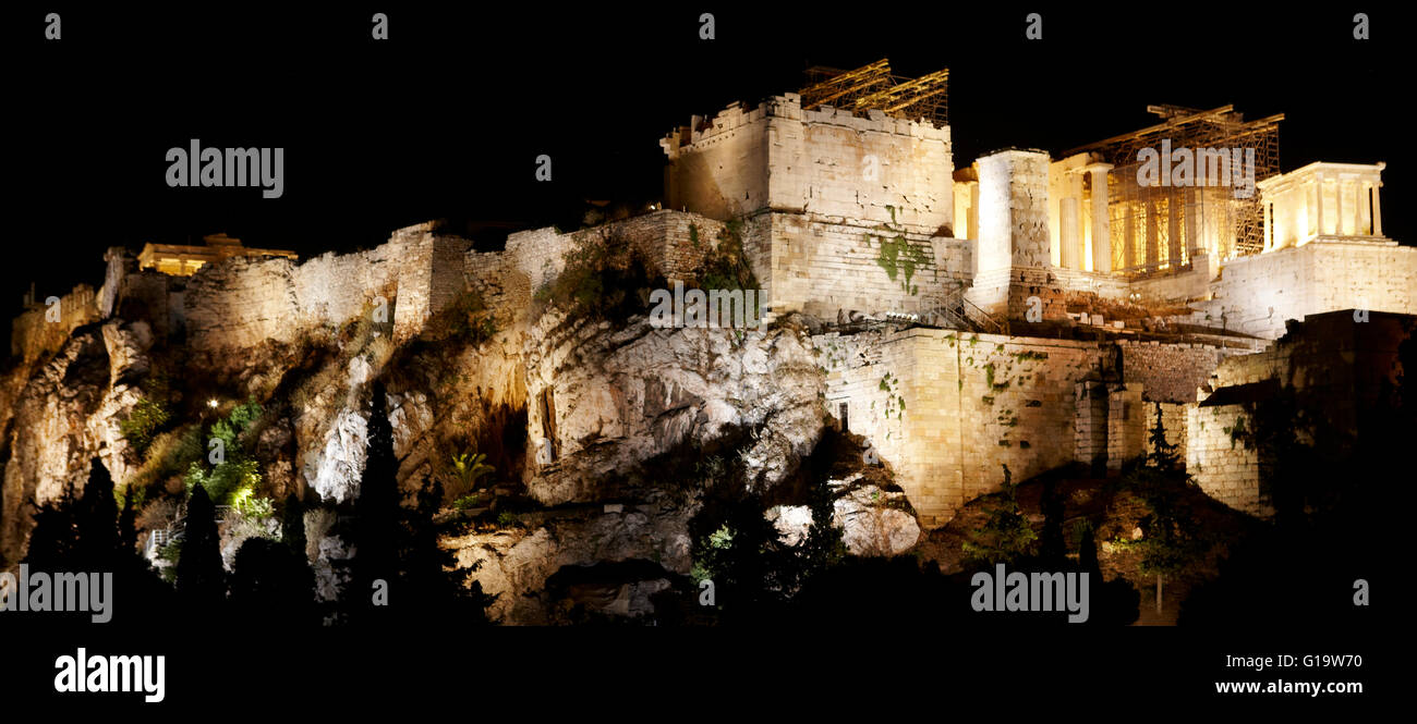Acropolis of Athens by night. Greece. Horizontal Stock Photo - Alamy