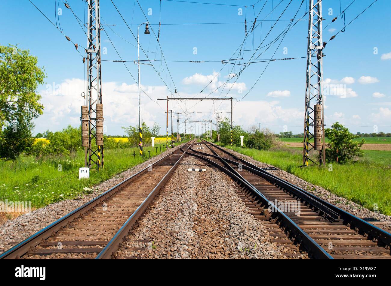 Two railway tracks in a rural scene Stock Photo - Alamy