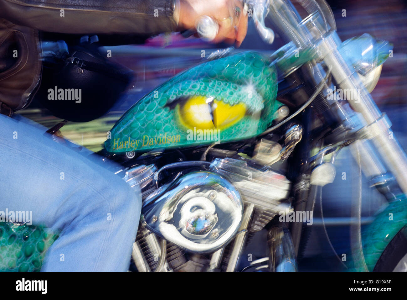 Harley Davidson Driver With His Motor Bike Stock Photo - Alamy