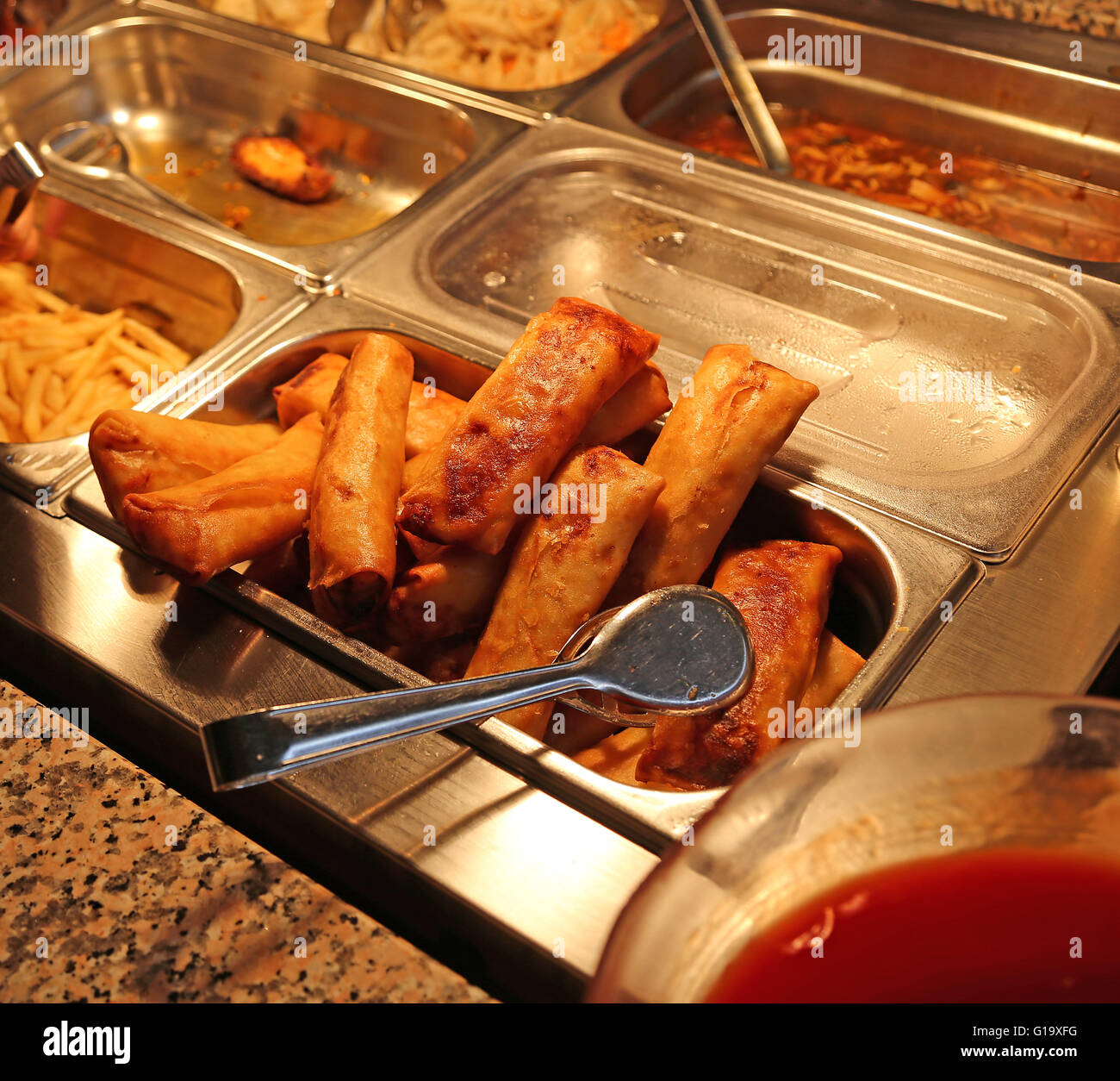 many spring rolls in the chinese restaurant Stock Photo - Alamy