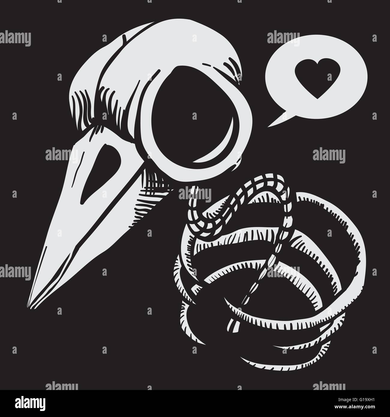cartoon illustration of a bird skull with bones and speech bubble Stock ...