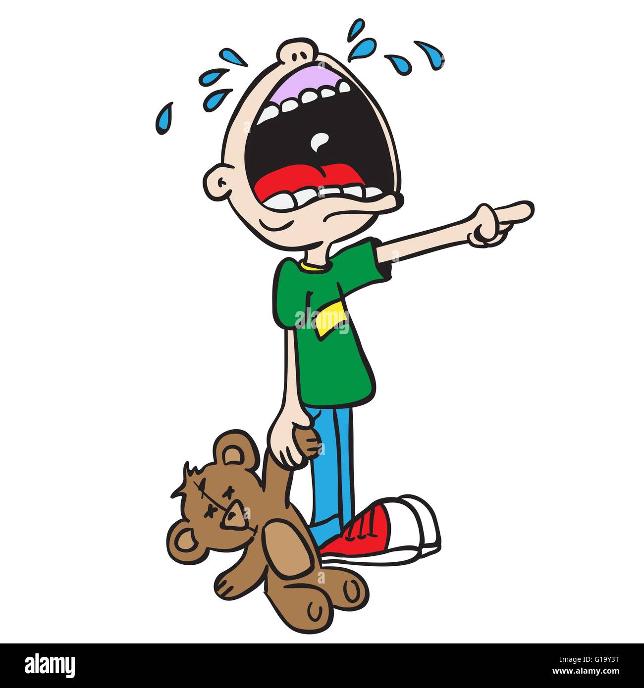 crying boy with bear toy cartoon Stock Vector Image & Art - Alamy