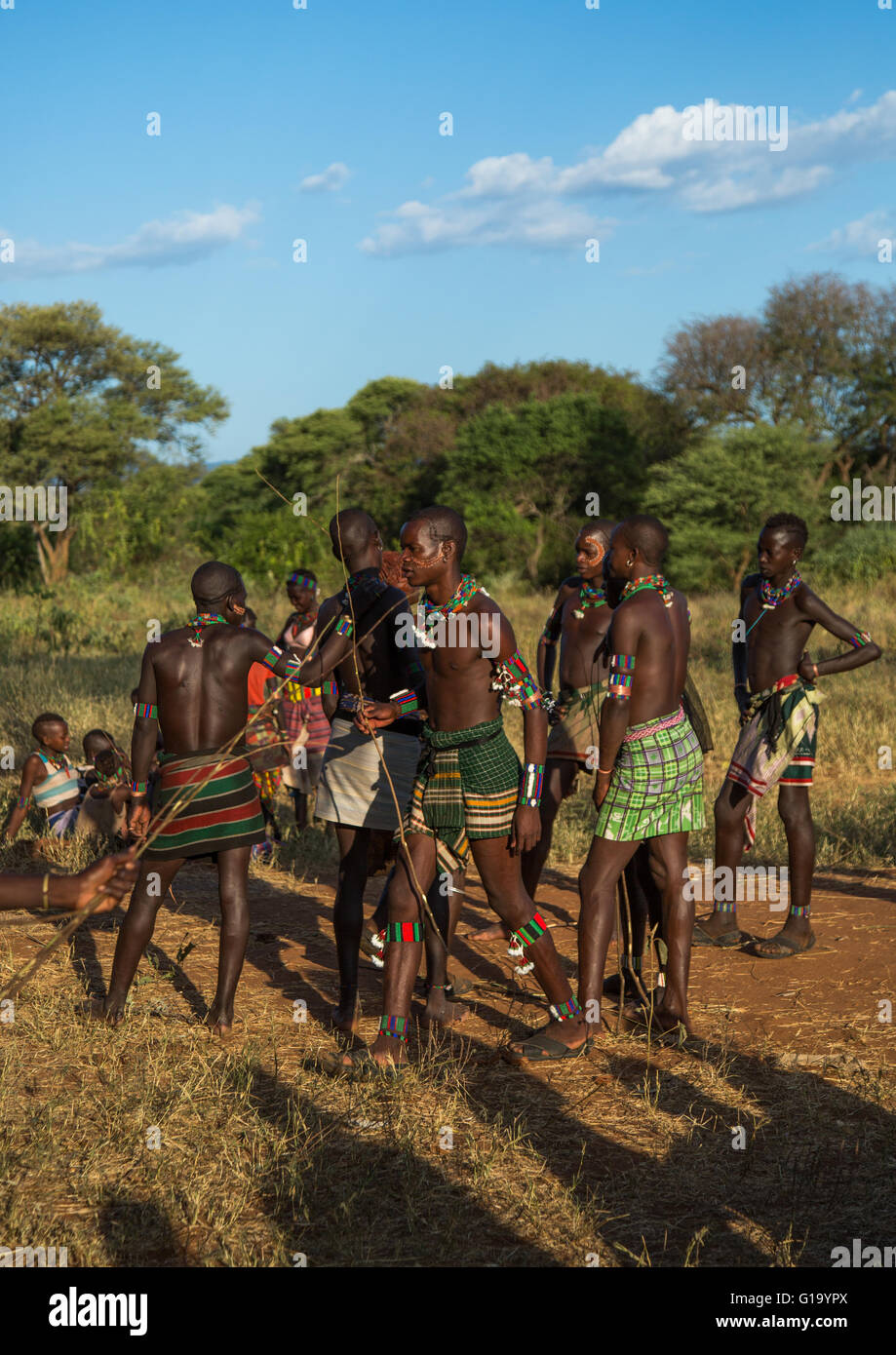 Hamer tribe whippers during a bull jumping ceremony, Omo valley, Turmi ...