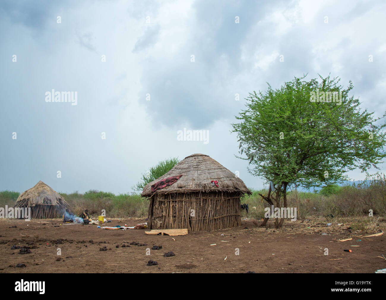 Thatch huts in a bodi tribe village, Omo valley, Hana mursi, Ethiopia ...
