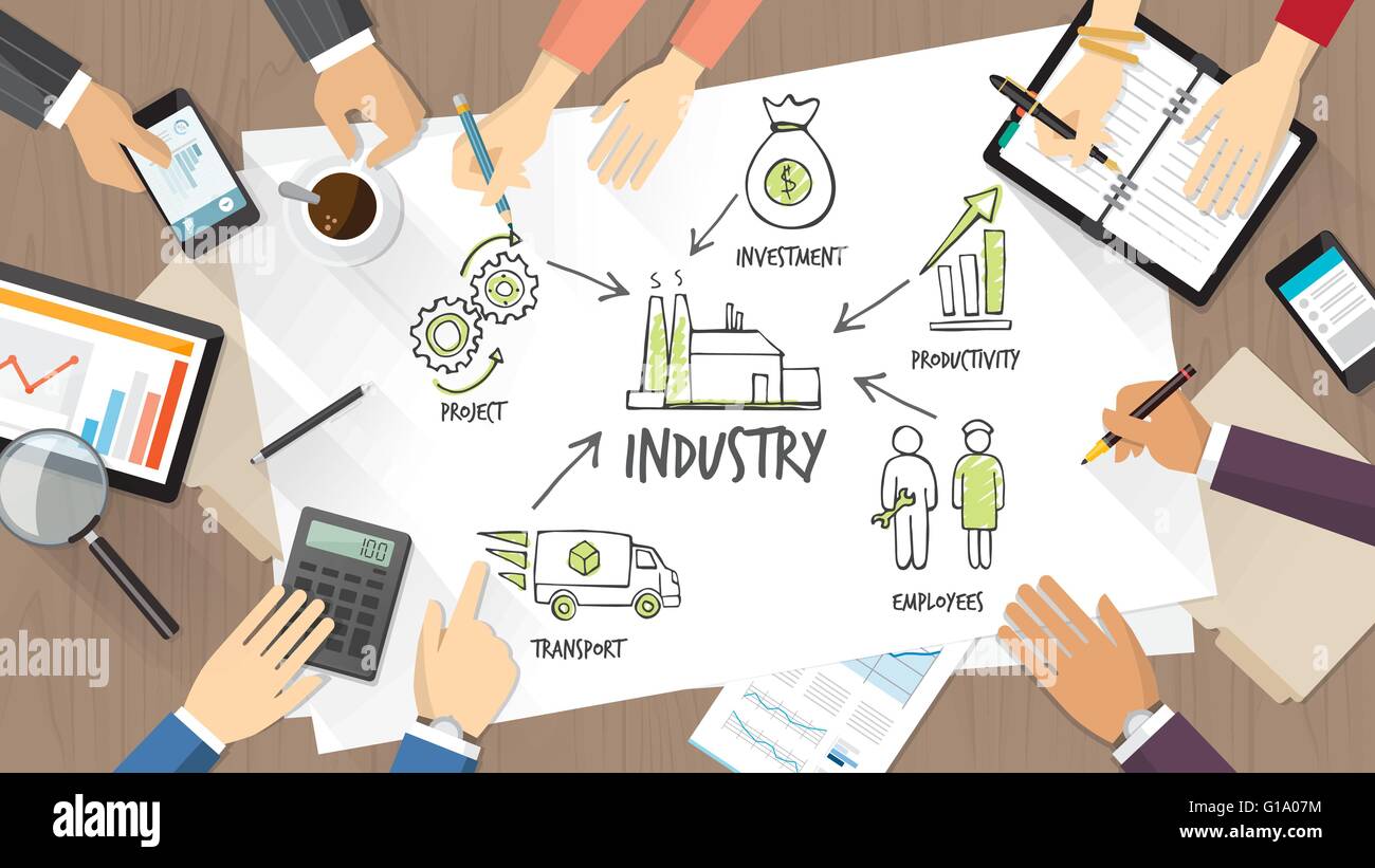 Business team working together ona desk and sketching on a poster about ...