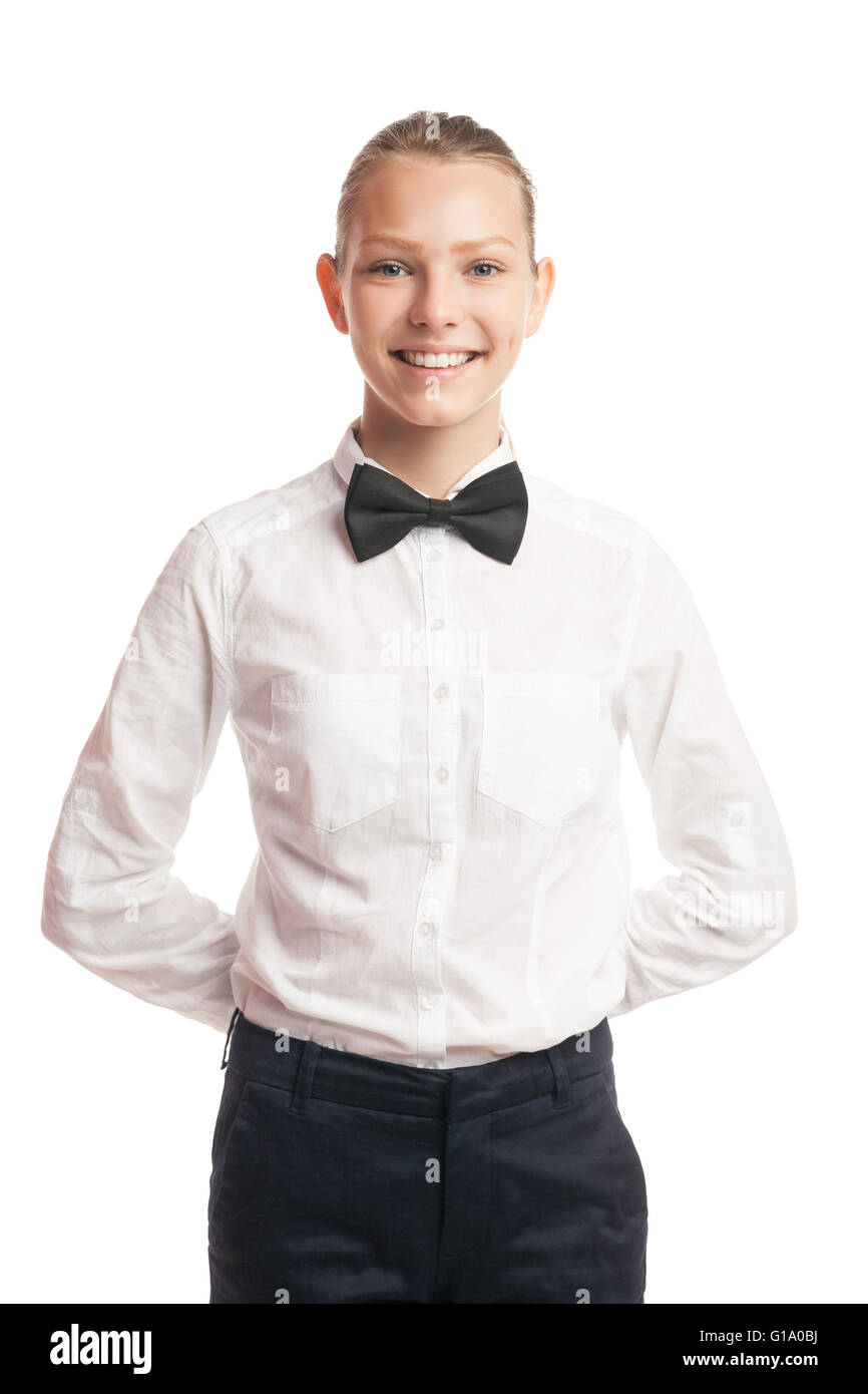 Portrait of smiling young waitress Stock Photo - Alamy