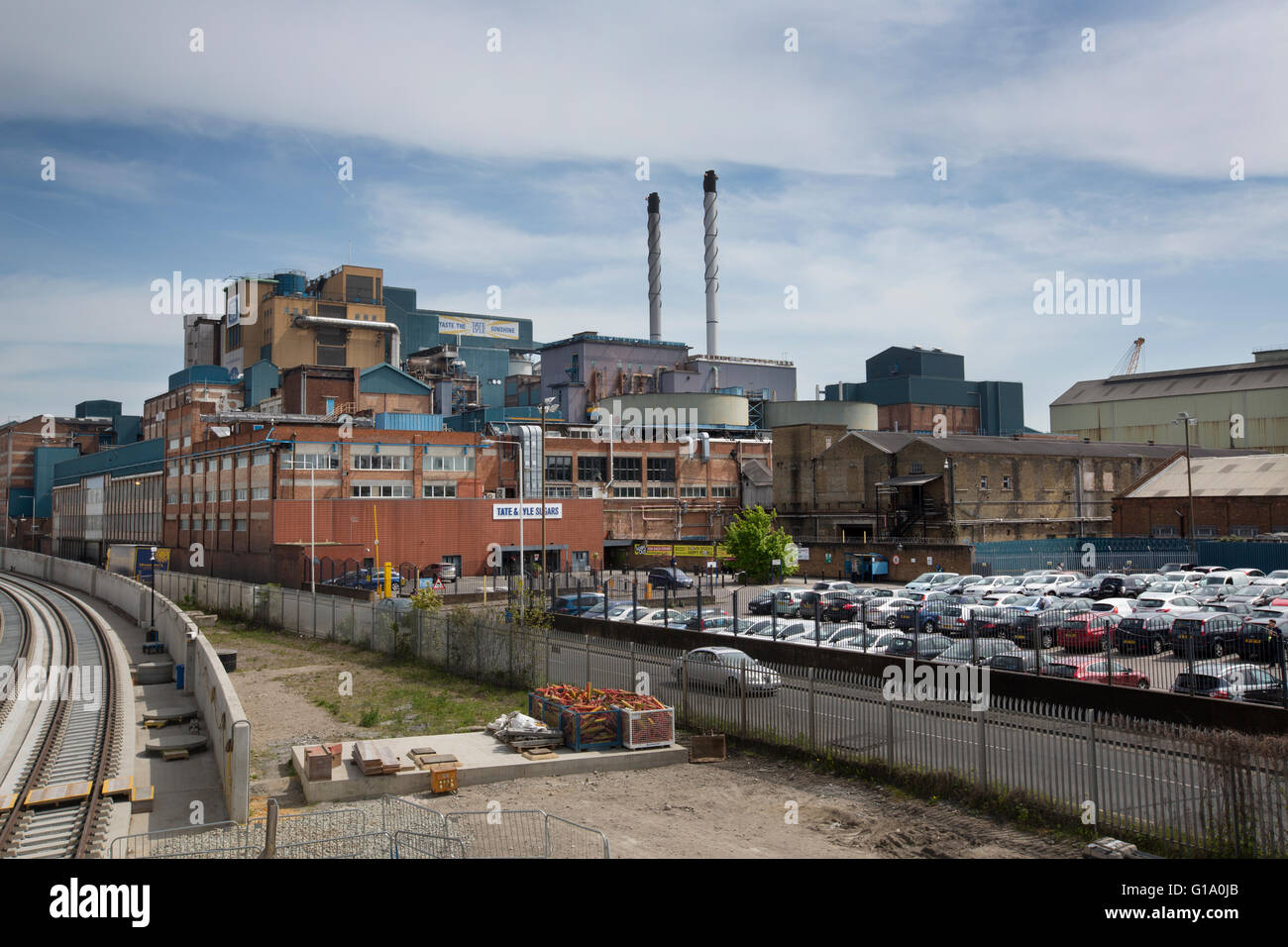 Tate & Lyle sugar refinery in Silvertown, London Docks, England, UK ...