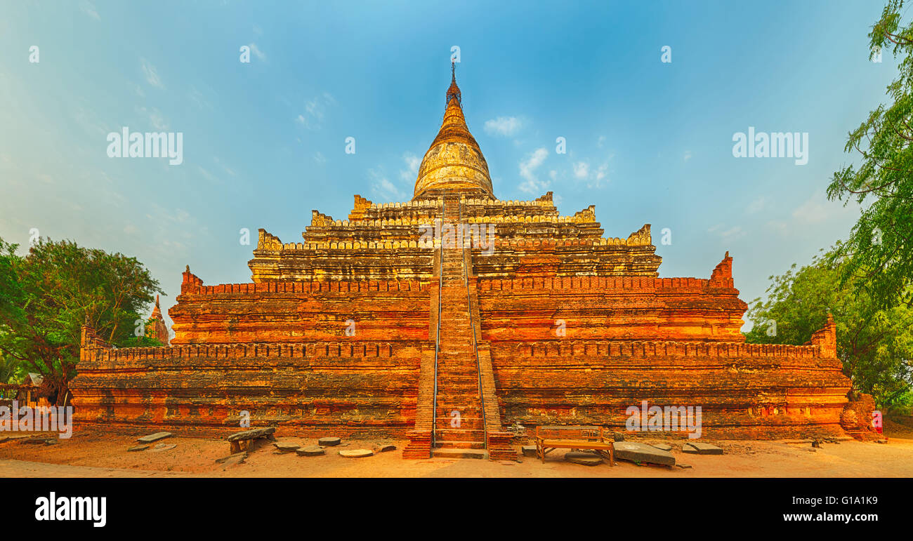 Buddhist pagoda Shwesandaw in Bagan. Myanmar. Panorama Stock Photo - Alamy