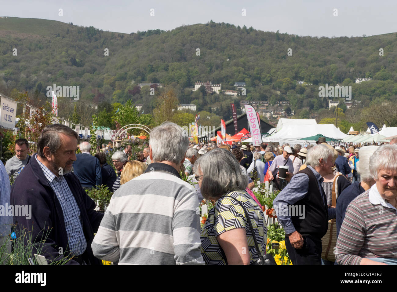 RHS Malvern Spring Show crowds enjoying he shopping Stock Photo - Alamy