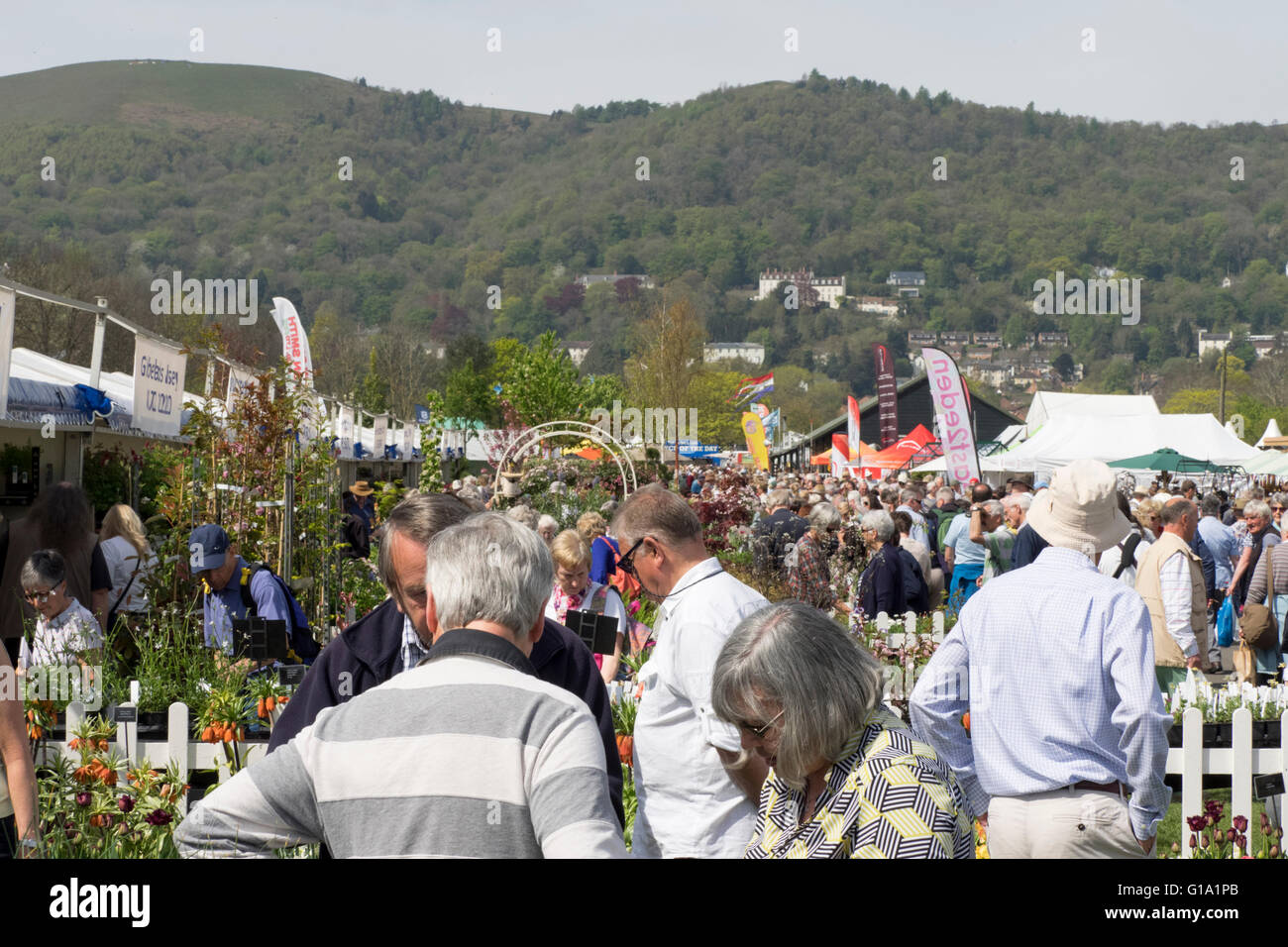 RHS Malvern Spring Show crowds enjoying he shopping Stock Photo - Alamy