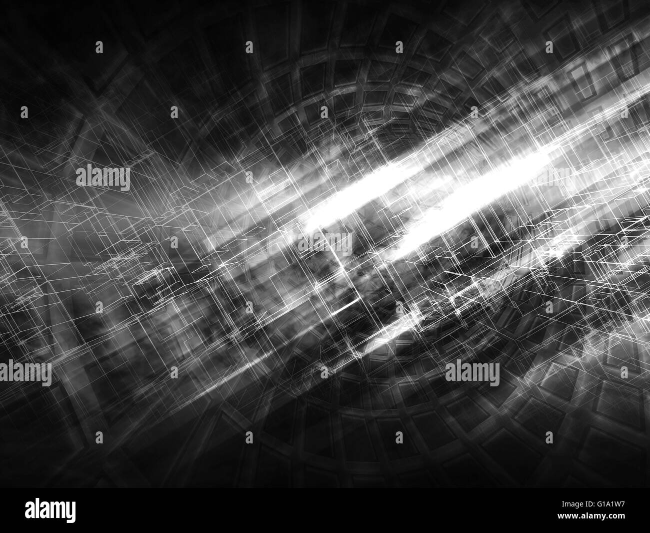 Abstract dark digital background, bright glowing chaotic structures ...