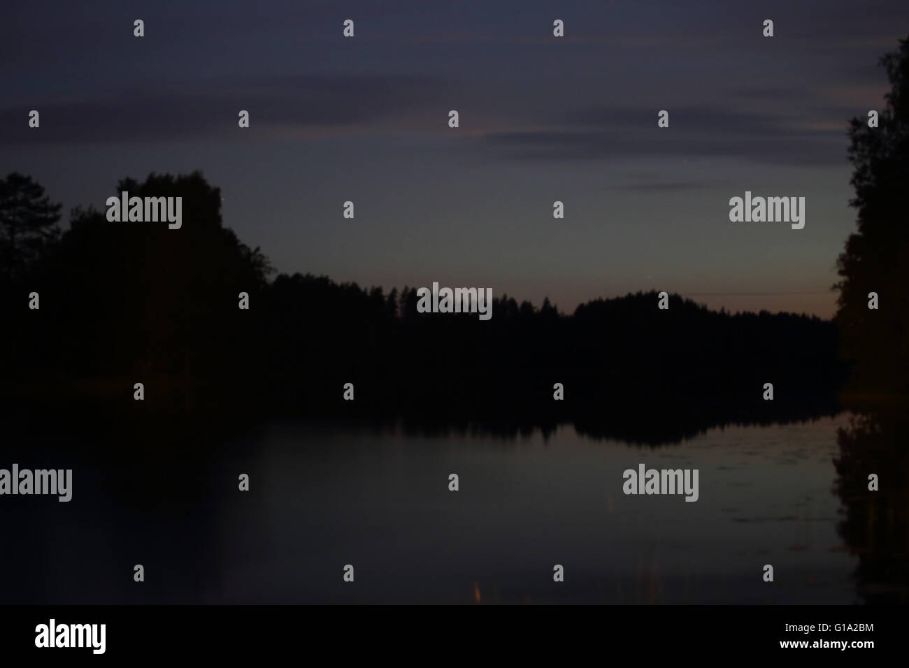 Beautiful calm night landscape with lake and trees, Finland Stock Photo ...