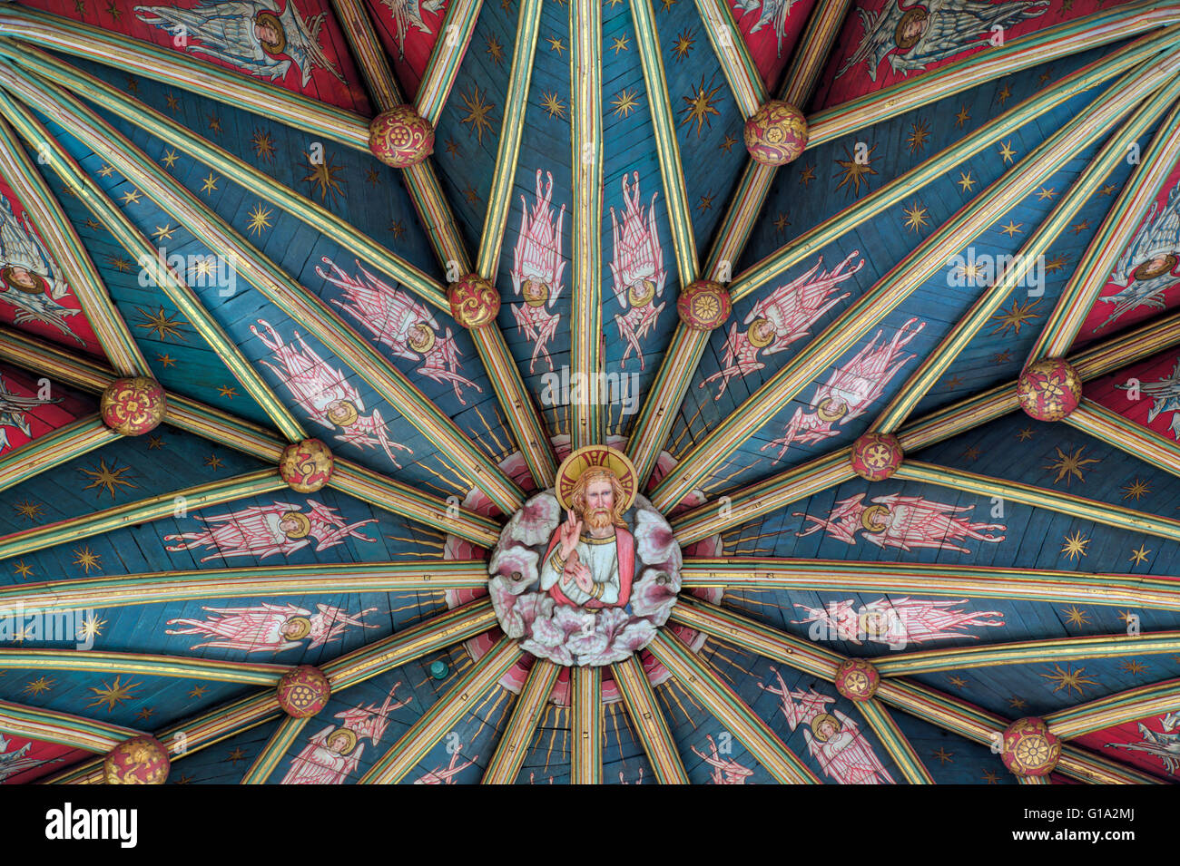 Ely cathedral painted octagon tower ceiling. Ely, Cambridgeshire ...