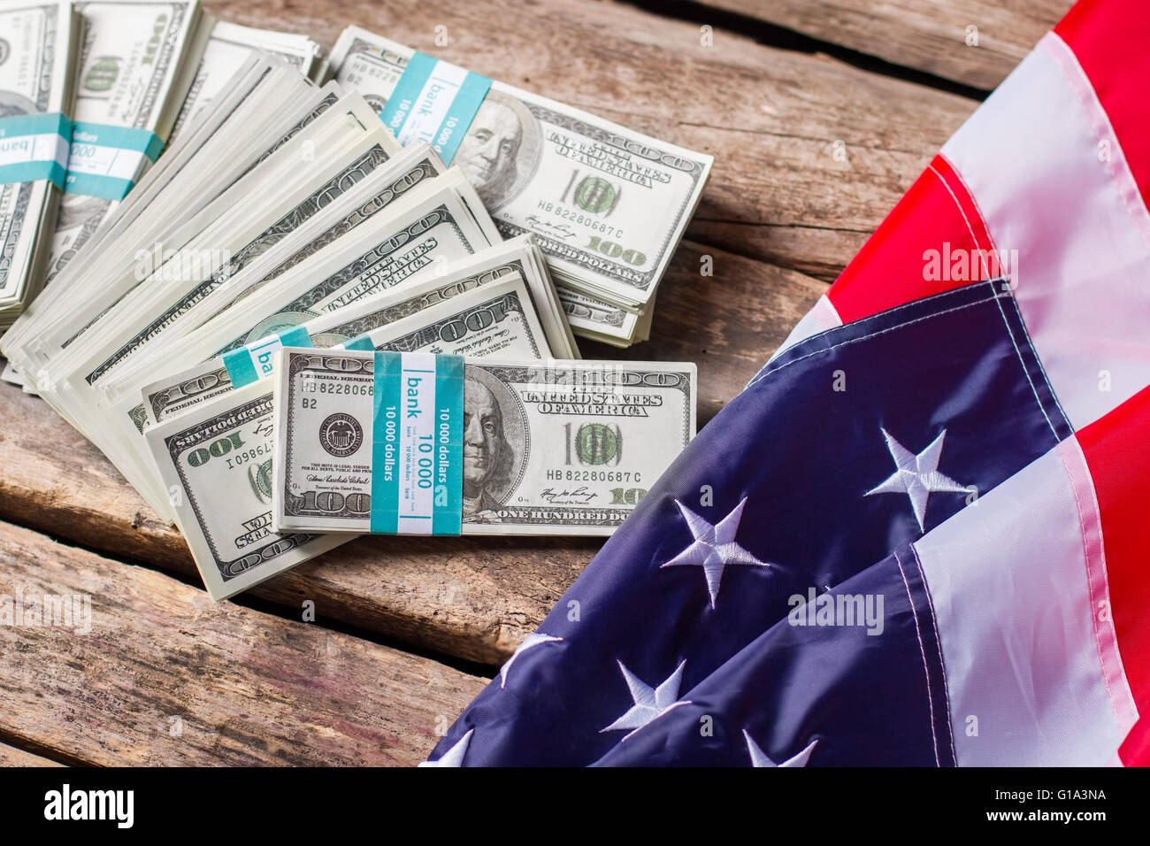 US flag and dollar bundles Stock Photo - Alamy