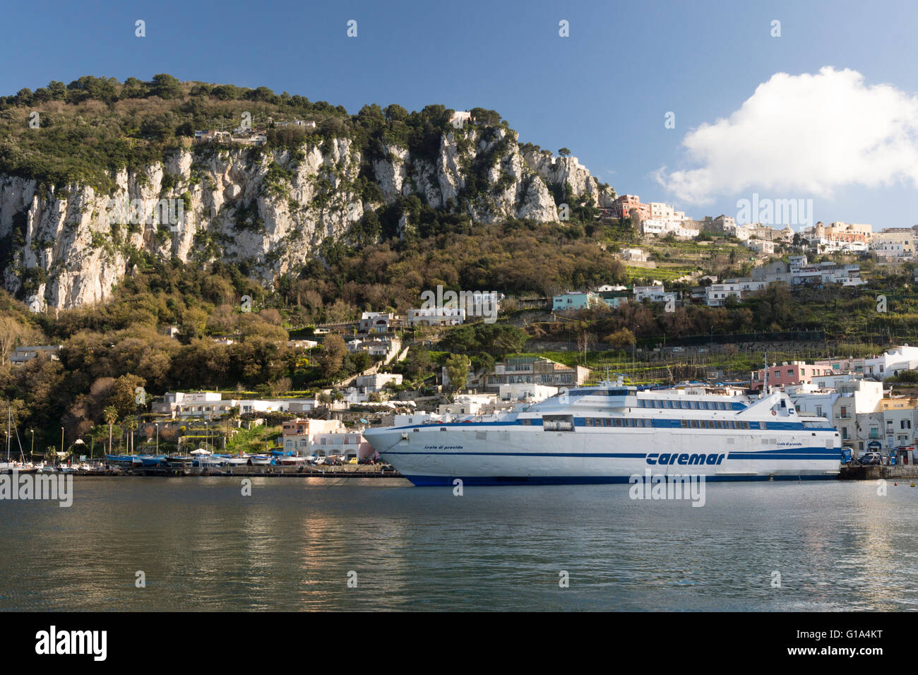 A large ferry that takes passengers between Capri and the Italian ...