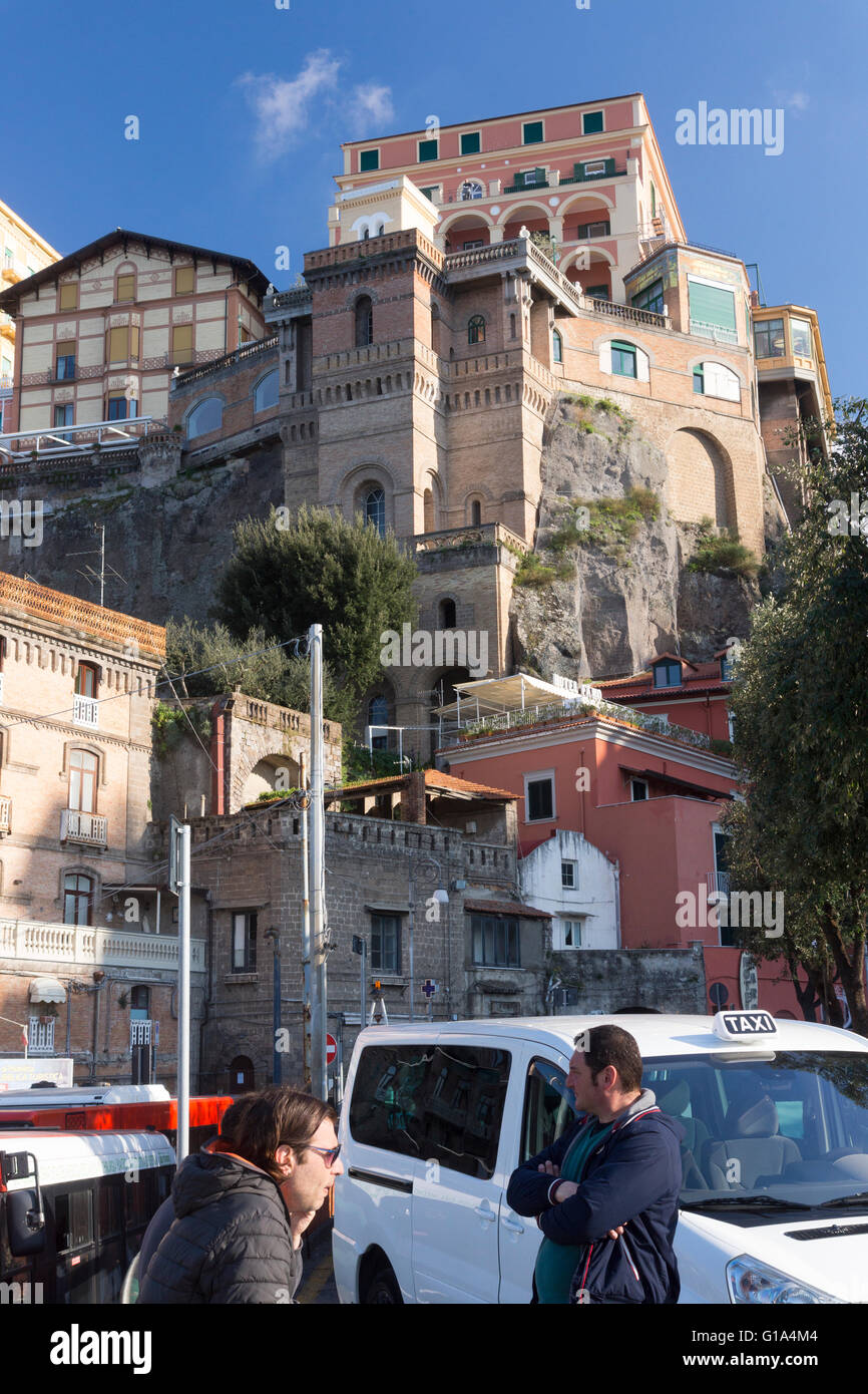 Taxi rank at the Marina Piccolo harbour with the hotel Il Faro and ...