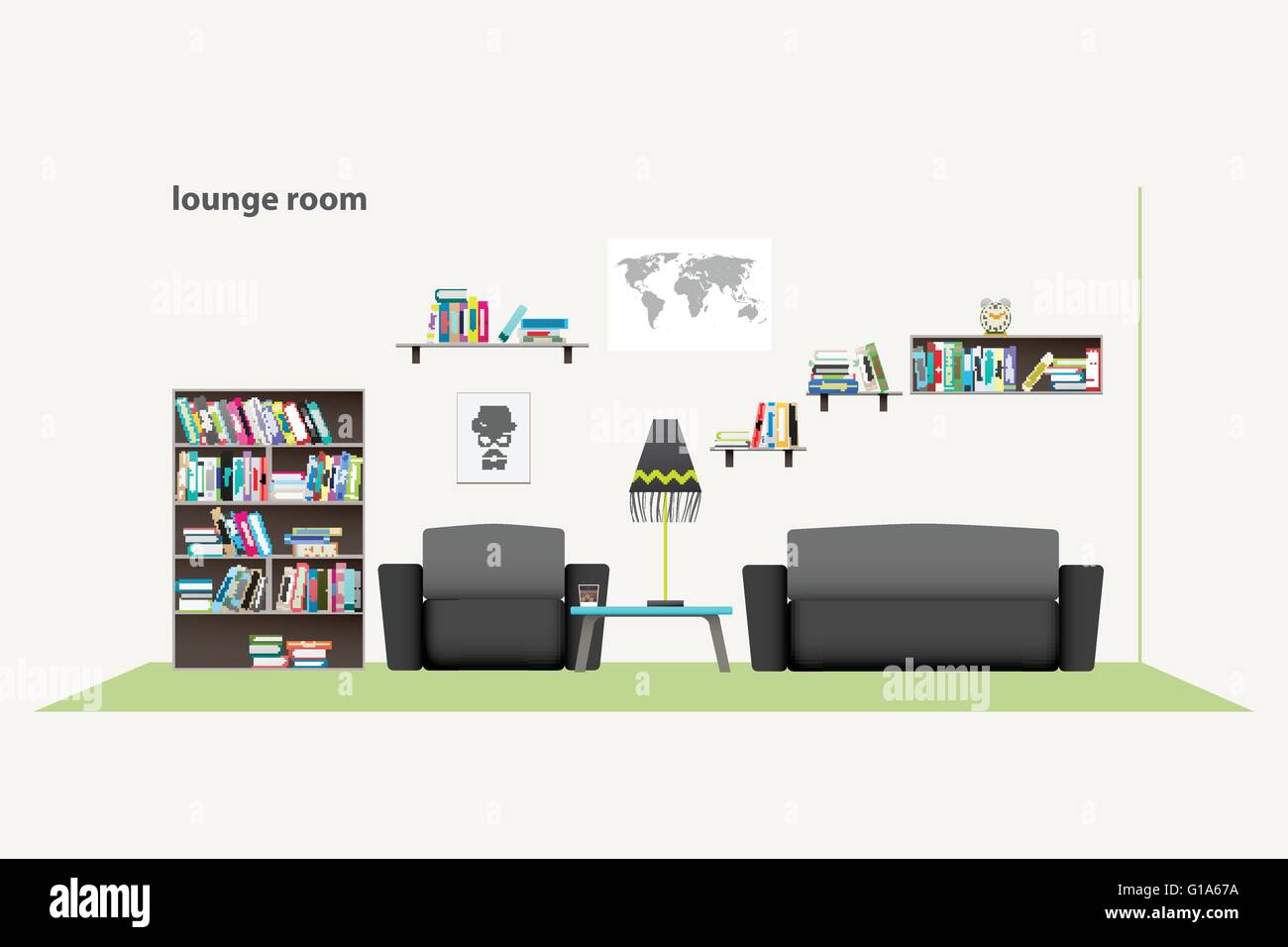 contemporary living room with furniture isolated on white background ...