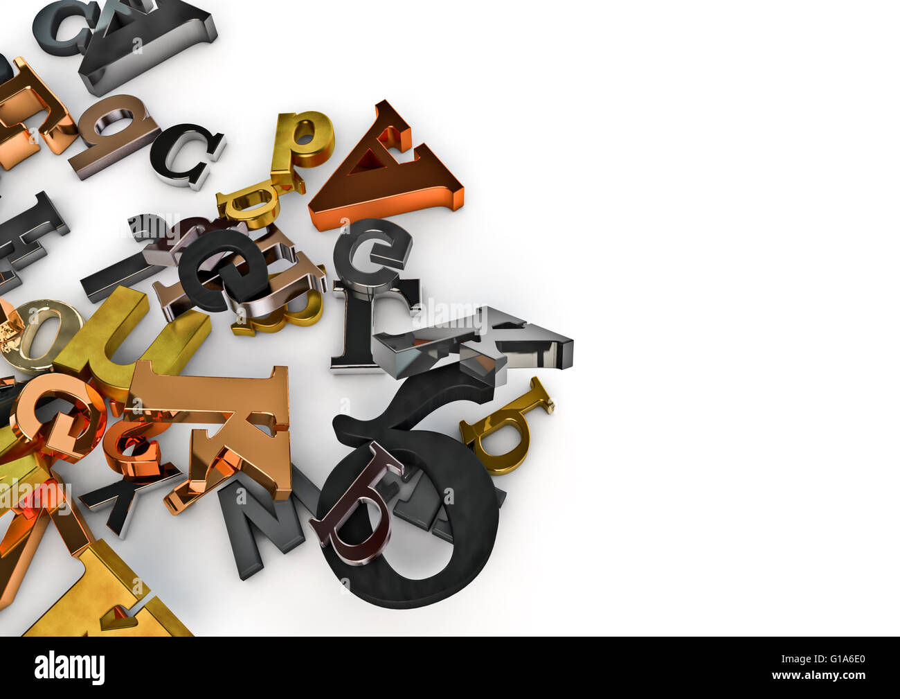 Metallic letters / 3D render of varied metal letters Stock Photo - Alamy
