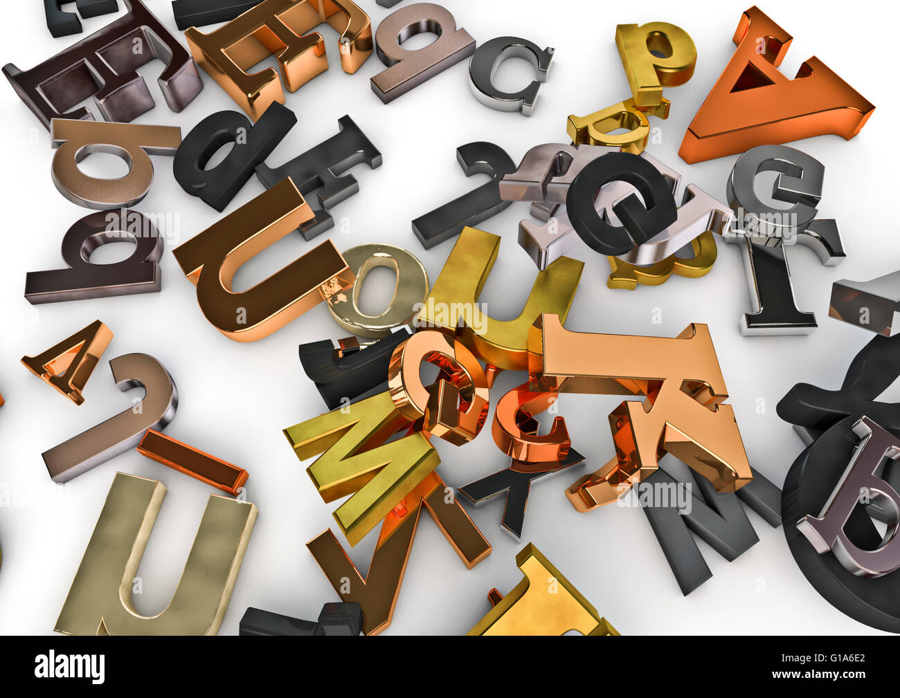 Metallic letters / 3D render of varied metal letters Stock Photo - Alamy