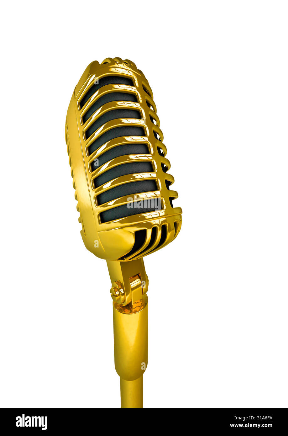 Retro gold microphone / 3D render of old fashioned classic microphone ...