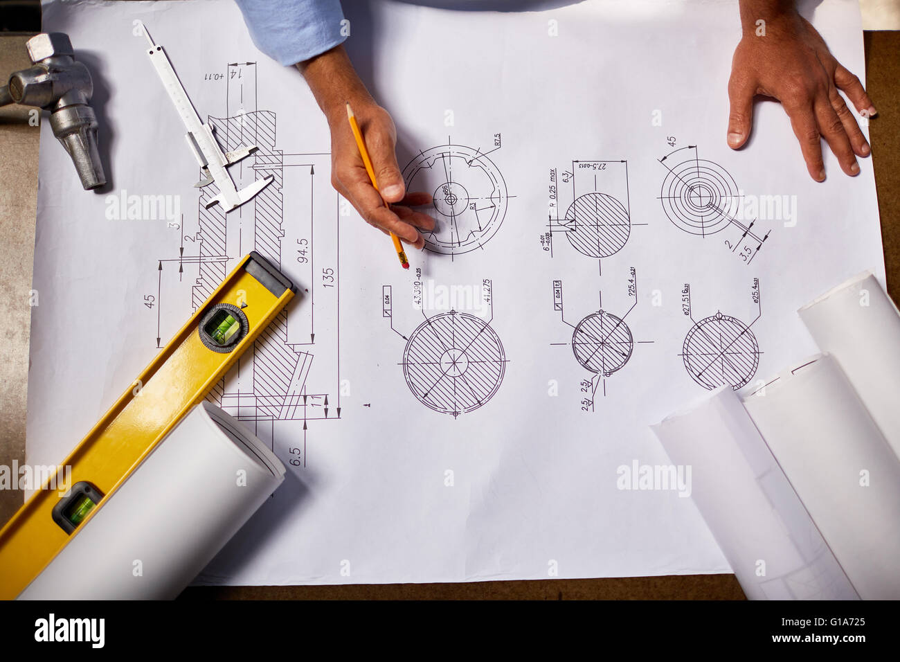 Sketch of machine part Stock Photo - Alamy