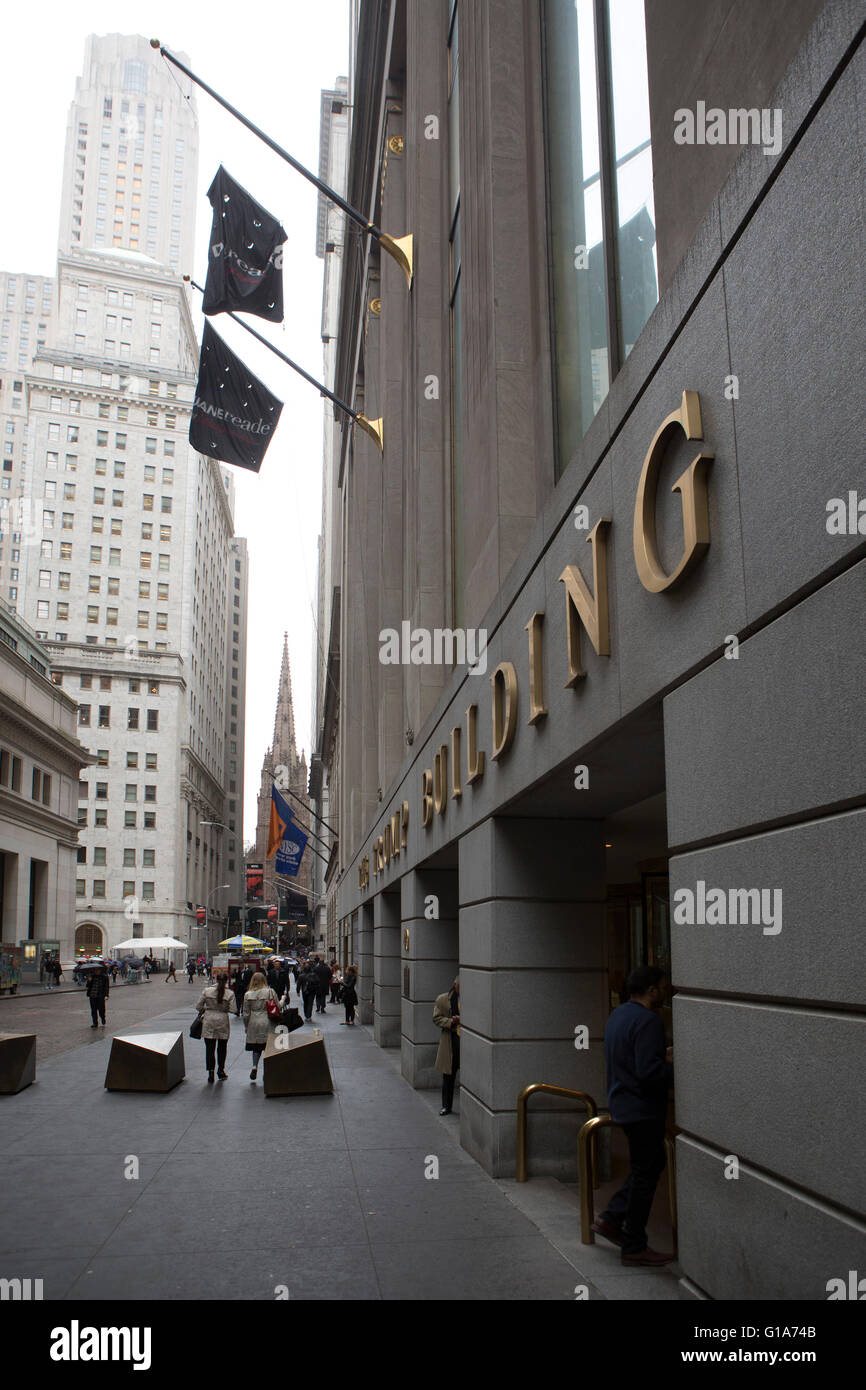 The Trump Building at Wall Street in New York City, USA. Wall Street is ...