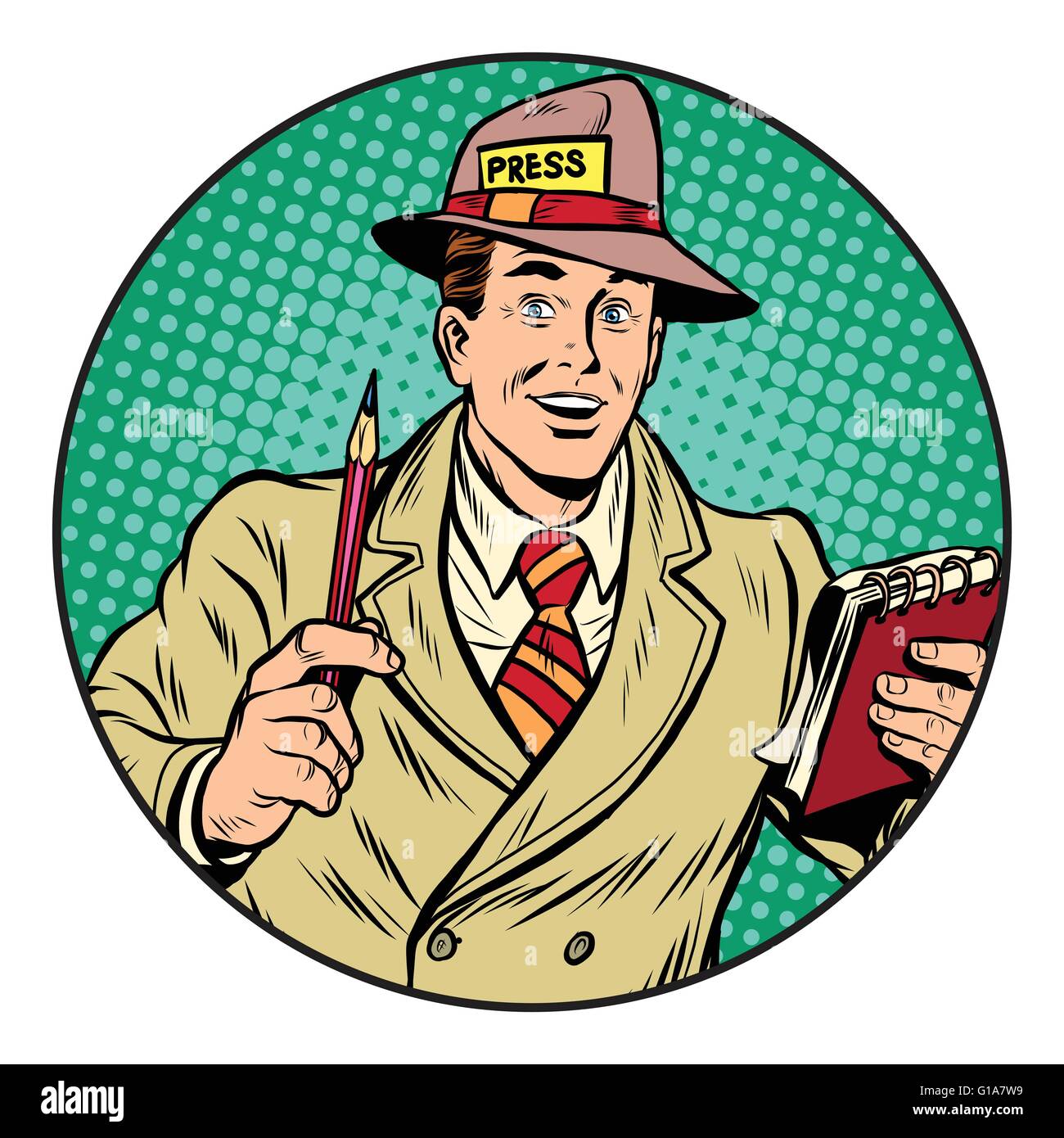 Positive retro journalist interviews press media report Stock Vector ...