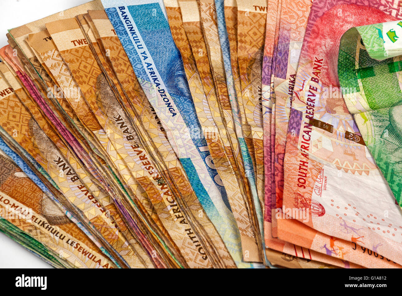 Close up of fanned out collection of South African Bank Notes Stock ...