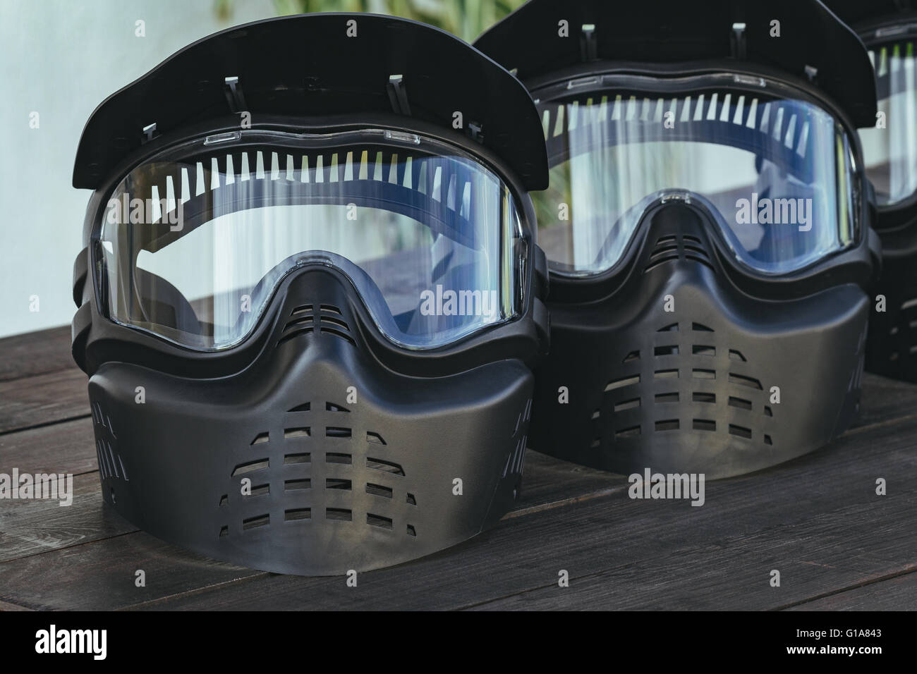 Paintball extreme sport protective equipment masks Stock Photo - Alamy
