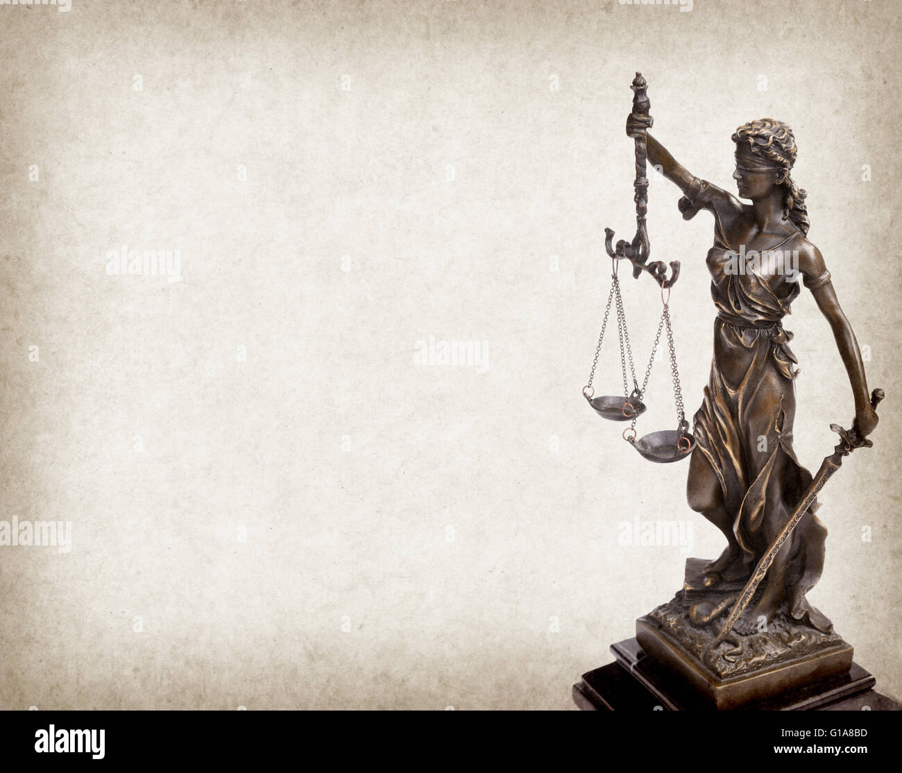 Statue of justice on old paper background, law concept Stock Photo - Alamy