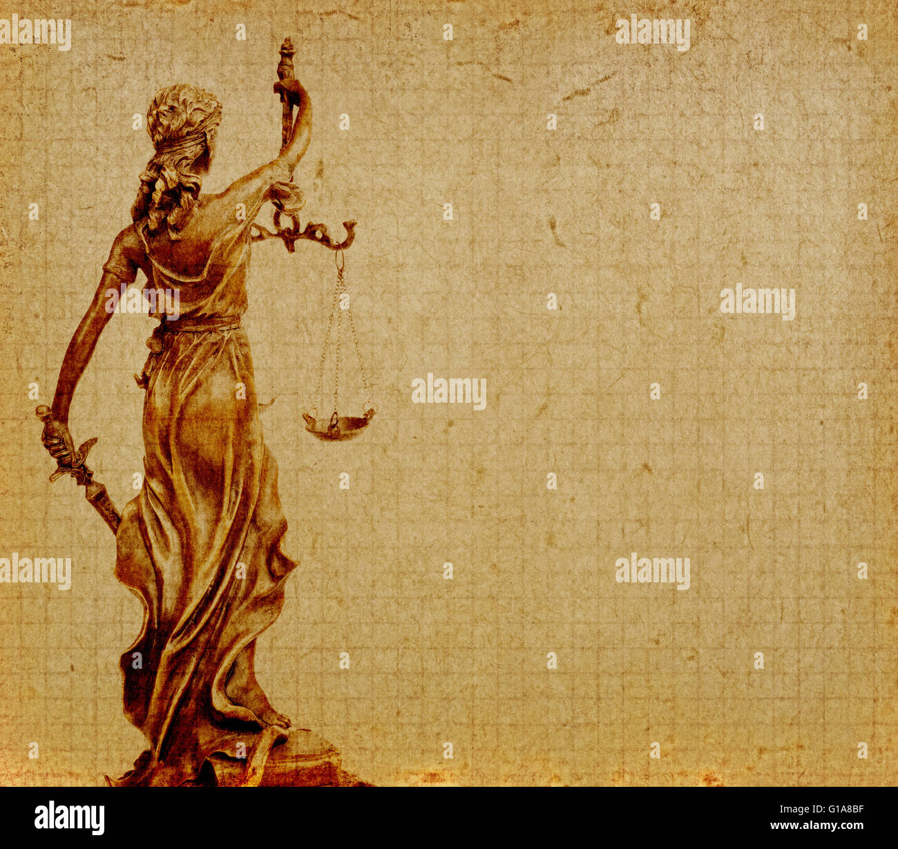 Statue of justice on old paper background, law concept Stock Photo - Alamy