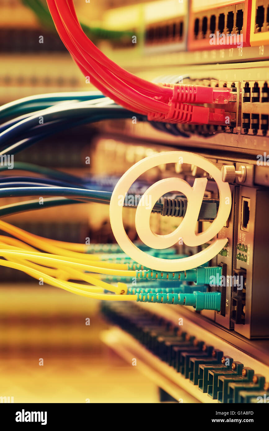 email symbol on Network switch and ethernet cables,Data Center Concept ...