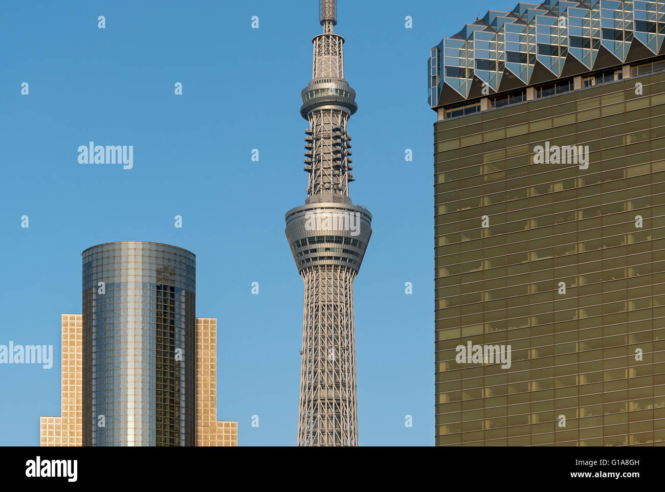 Sumida Ward Office, Skytree Tower and Asahi headquarters building ...