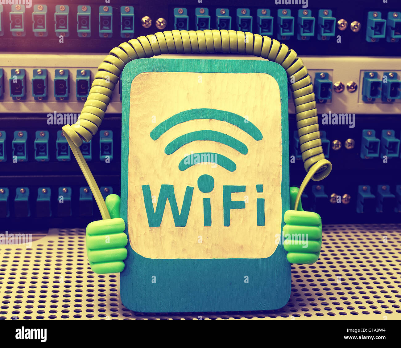 wifi wave signal icon in date center Stock Photo - Alamy